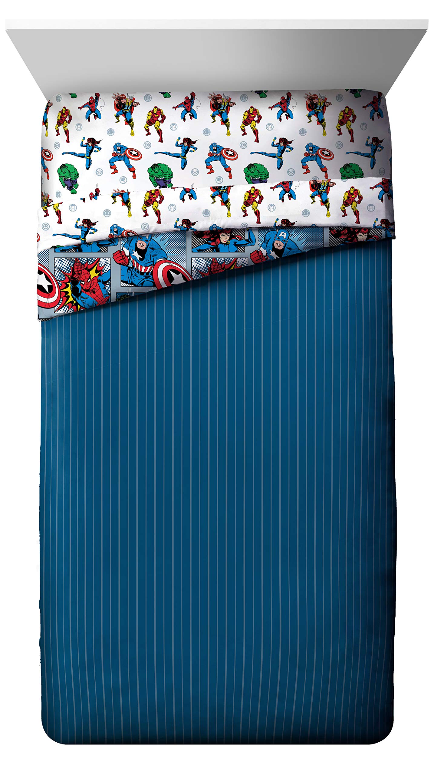 Jay Franco Marvel Avengers Fighting Team 4 Piece Twin Bed Set - Includes Reversible Comforter & Sheet Set Bedding - Super Soft Fade Resistant Microfiber (Official Marvel Product)