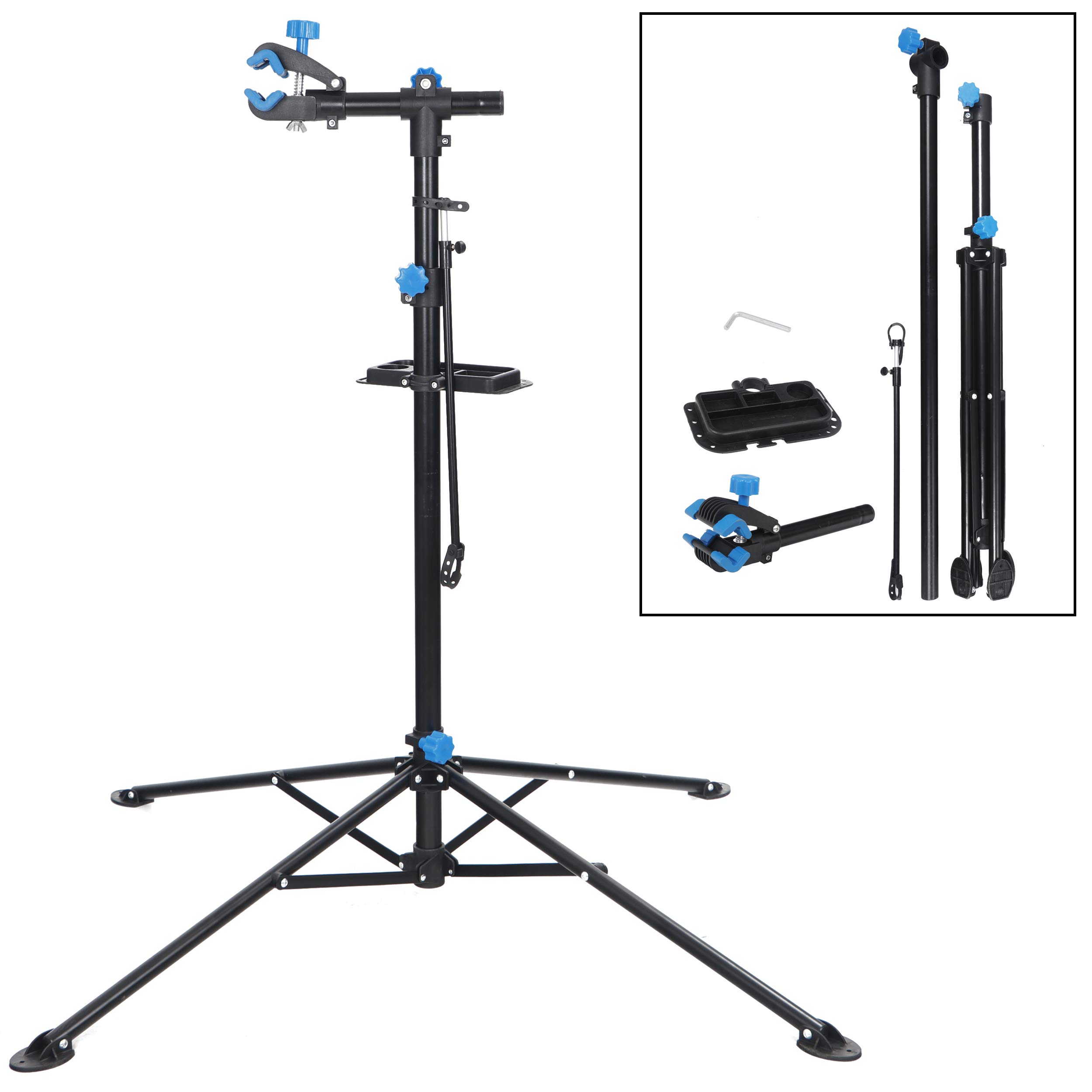 HomGarden Pro Mechanic Bicycle/Bike Repair Stand Maintenance Rack with Tool Tray Foldable Extensible Bike Workshop Stand Adjustable Height 42.5"-74", Steel