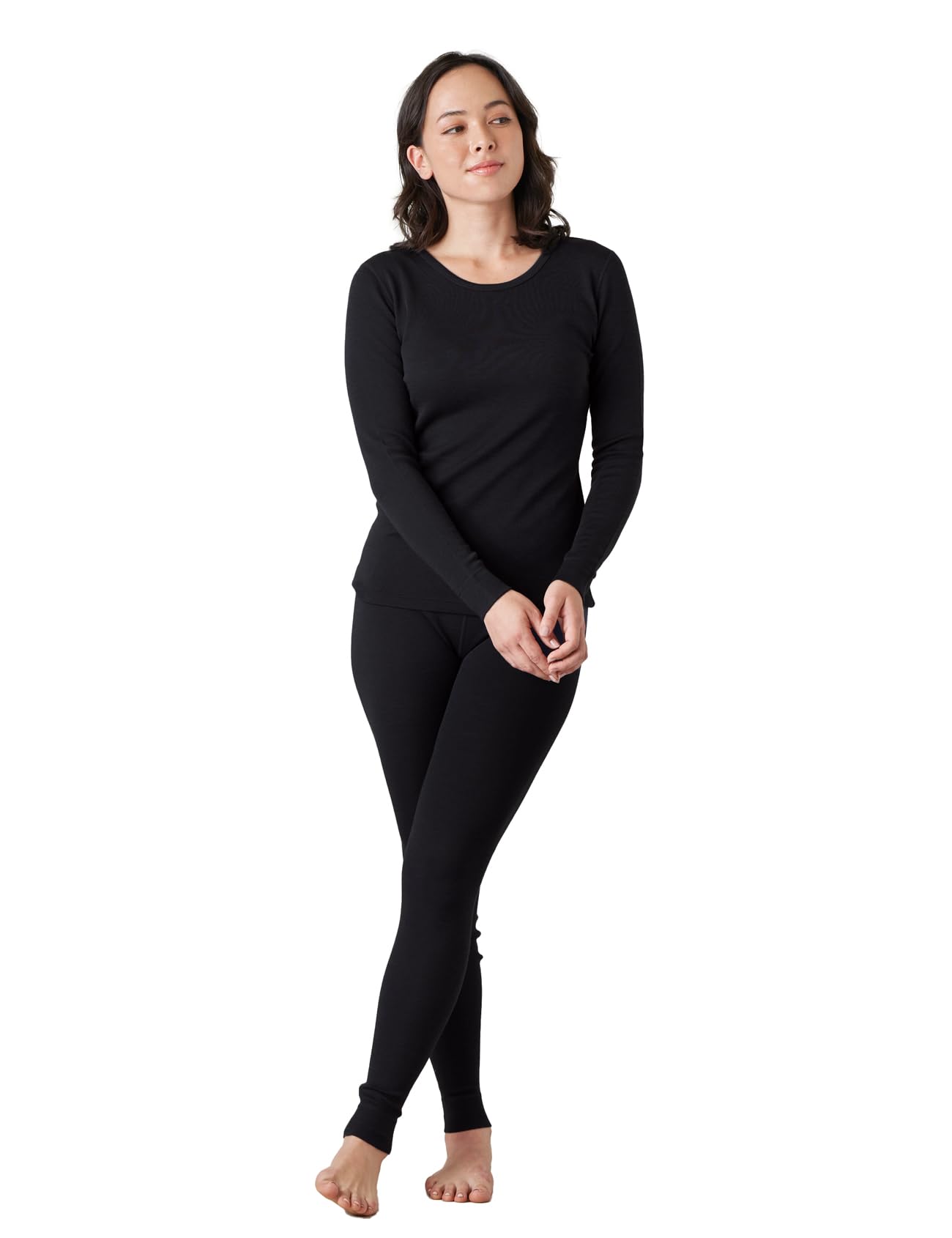 LAPASA Womens 100% Merino Wool Base Layer Set Lightweight Thermal Underwear Long John Top & Bottom Warm Cold Weather L58 XX-Large 1. Lightweight Black 1 Set