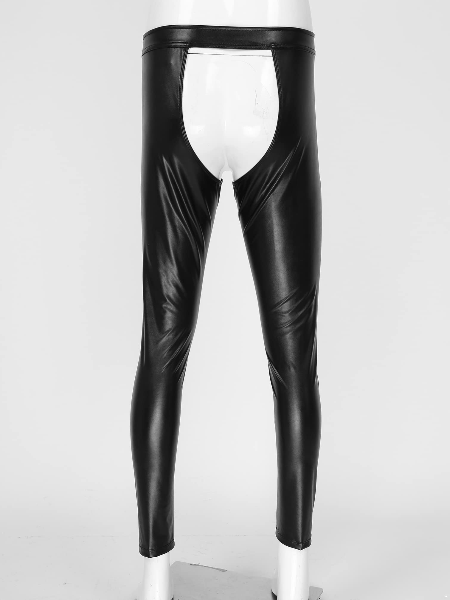 Linjinx Men Motorcycle Faux Leather Chaps Front Hollow Out Leggings Adjustable Buckle Mid Waist Pant Black 4X-Large