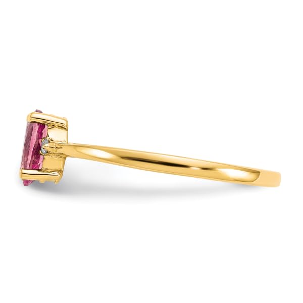 IceCarats 10K Yellow Gold Diamond Pink Tourmaline Ring Gemstone Band April October Birthstone Jewelry Size 6