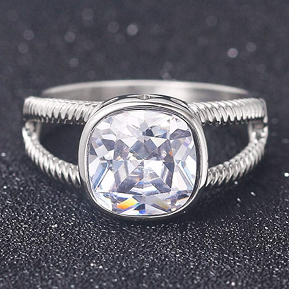 Jude Jewelers Stainless Steel Square Princess Cut Split Shank Wedding Engagement Propose Anniversary Statement Ring (Silver Clear, 8)