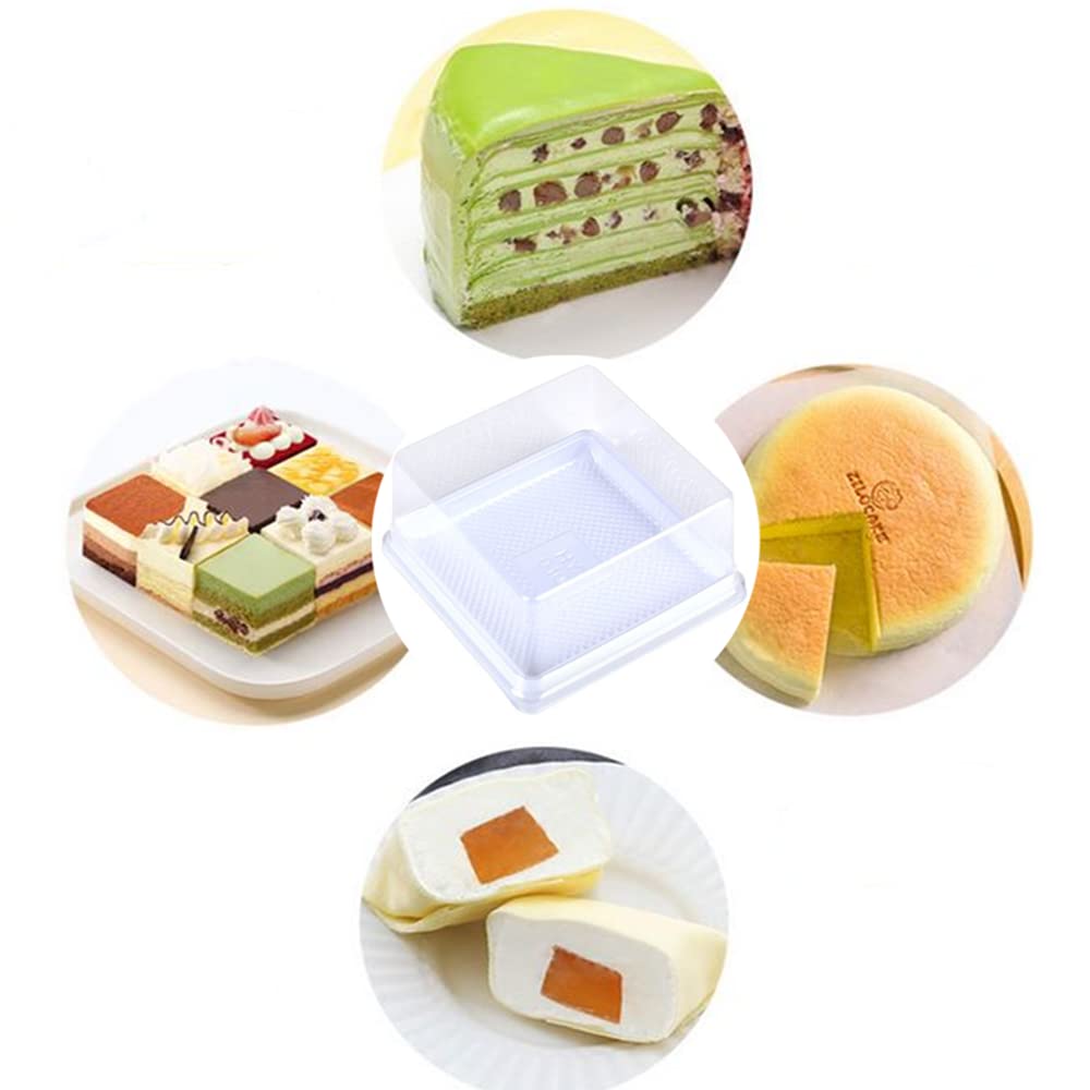 Hewnda Cake Box - 50 sets 4 Inch X 2-1/8 Inch Clear Plastic Mini Cake Box - Feast Cupcake Box - Muffin Box Biscuit Box Flat Top Box Bakery Cake Shop Sale Use(White)