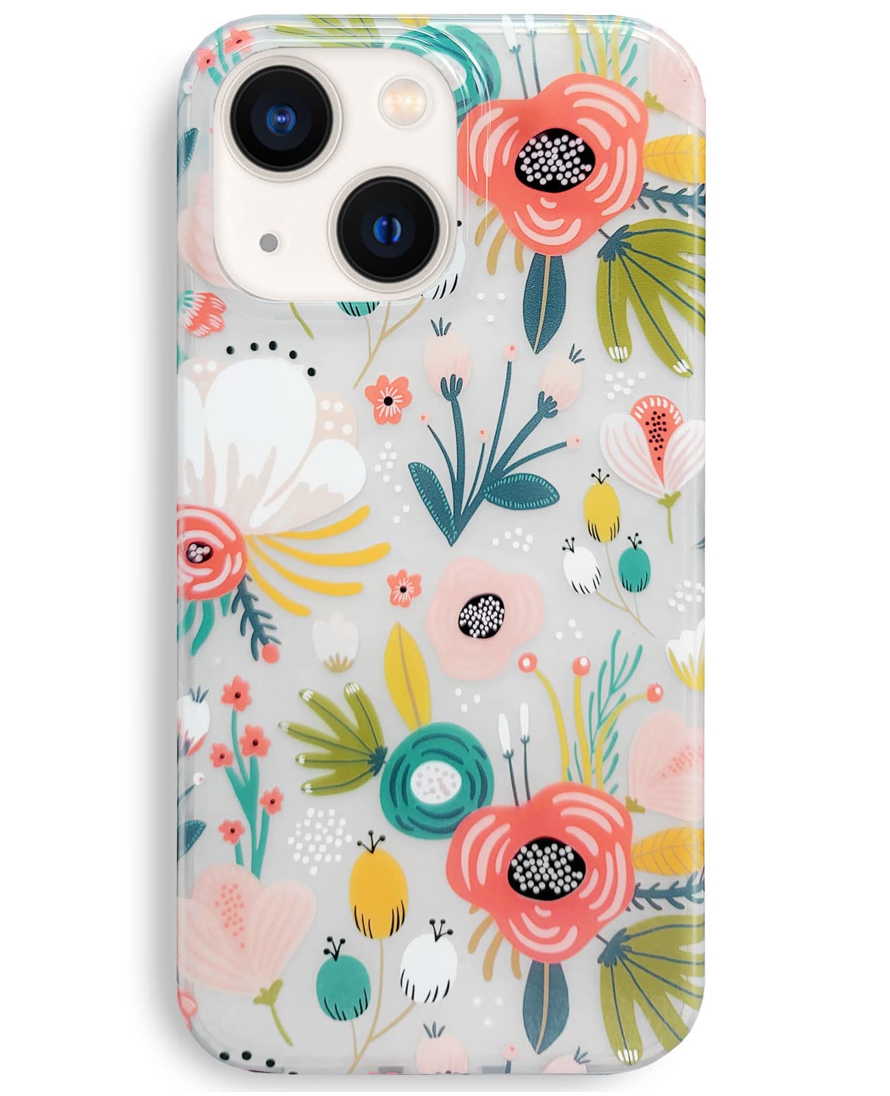 J.west iPhone 13 Case, Clear Floral Flexible TPU Shockproof Cover Transparent Elegant Designs Durable Protective Women Girls Flower Phone Case 6.1"