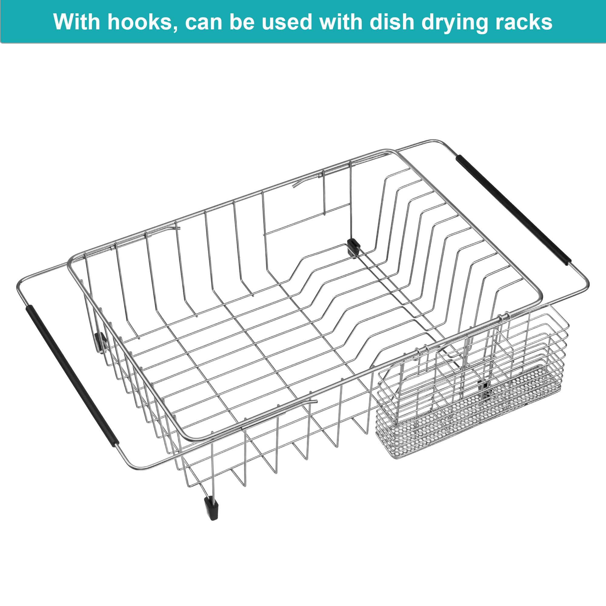 iPEGTOP Utensil Drying Rack Basket Holder for Kitchen Counter, Hanging Standing Cutlery Silverware Flatware Organizer with Hooks for Spatula Spoon, Rustproof 304 Stainless Steel
