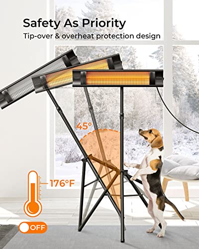 Outdoor Patio Heater, Luwior 1500W Electric Infrared Heater with Remote, 3 Modes, 24H Timer Auto Shut Off, Wall-mounted/Tripod For Garage Backyard