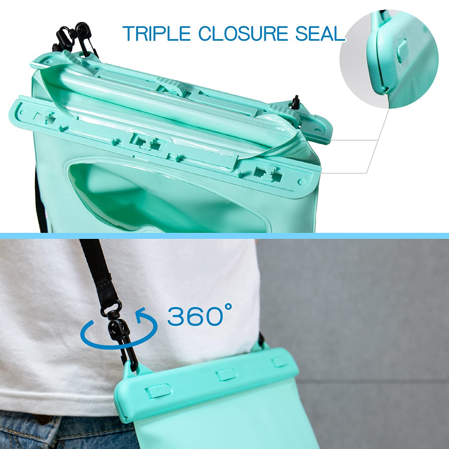 LAQ DESiGN STAYDRY Double Sided Perspective Waterproof Storage Bag with Adjustable strap, Dry Bag with Screen Touchable Inter Pocket (Whale) (Blue)