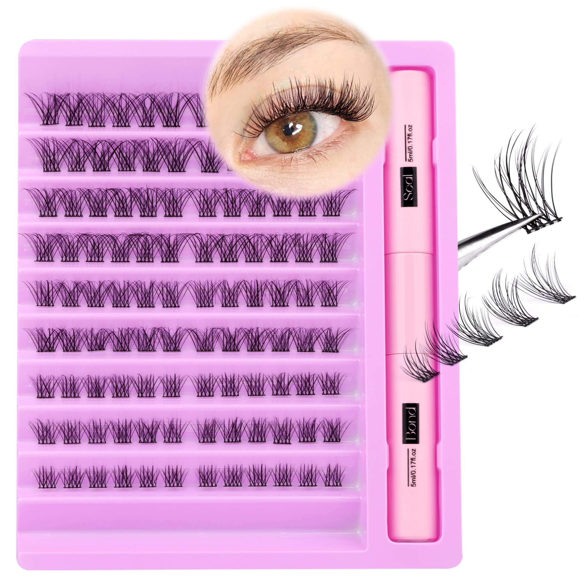 Lash Clusters Kit, DIY Eyelash Extensions Kit, Super Hold Lash Bond and Seal, Cluster Lashes Extensions 8-16mm DIY Individual Lashes Kit Wispy Natural Eyelash Extensions by Newcally