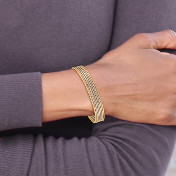 IceCarats 14K Dangling Heart Love Tri Color Gold Set of 7 Slip On Bangle Bracelet