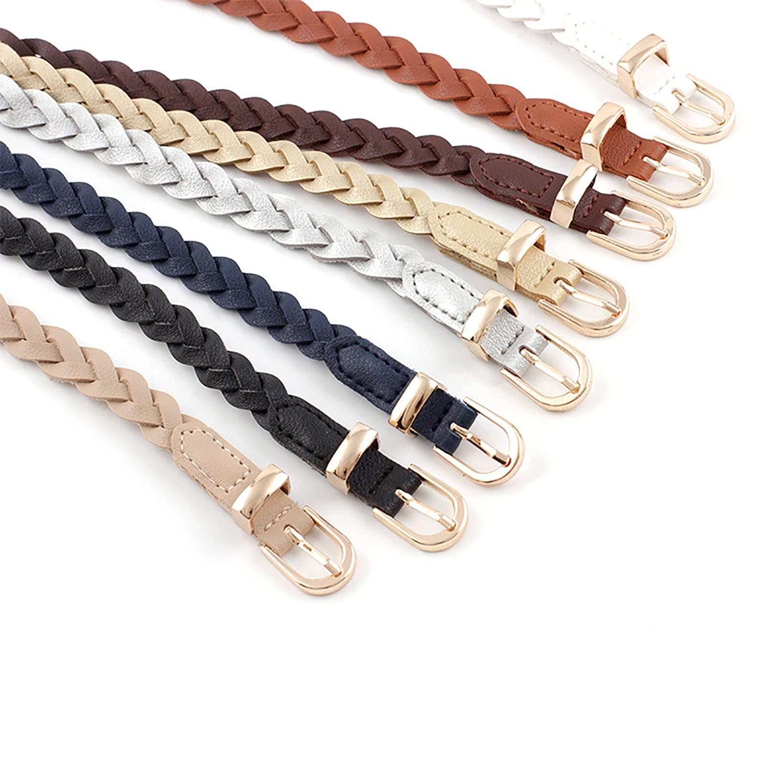 LARATH Women's Braided Leather Thin Belt Skinny Woven Waist Belts with Metal Buckle