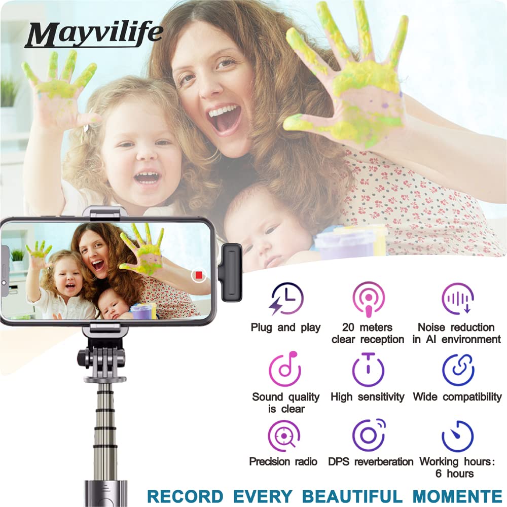 Mayvilife Wireless Lavalier Microphone Compatible with USB-C Smart Phone Video Recording, Wireless Clip Mic with Charging case for TikTok YouTube Live Stream Vlog