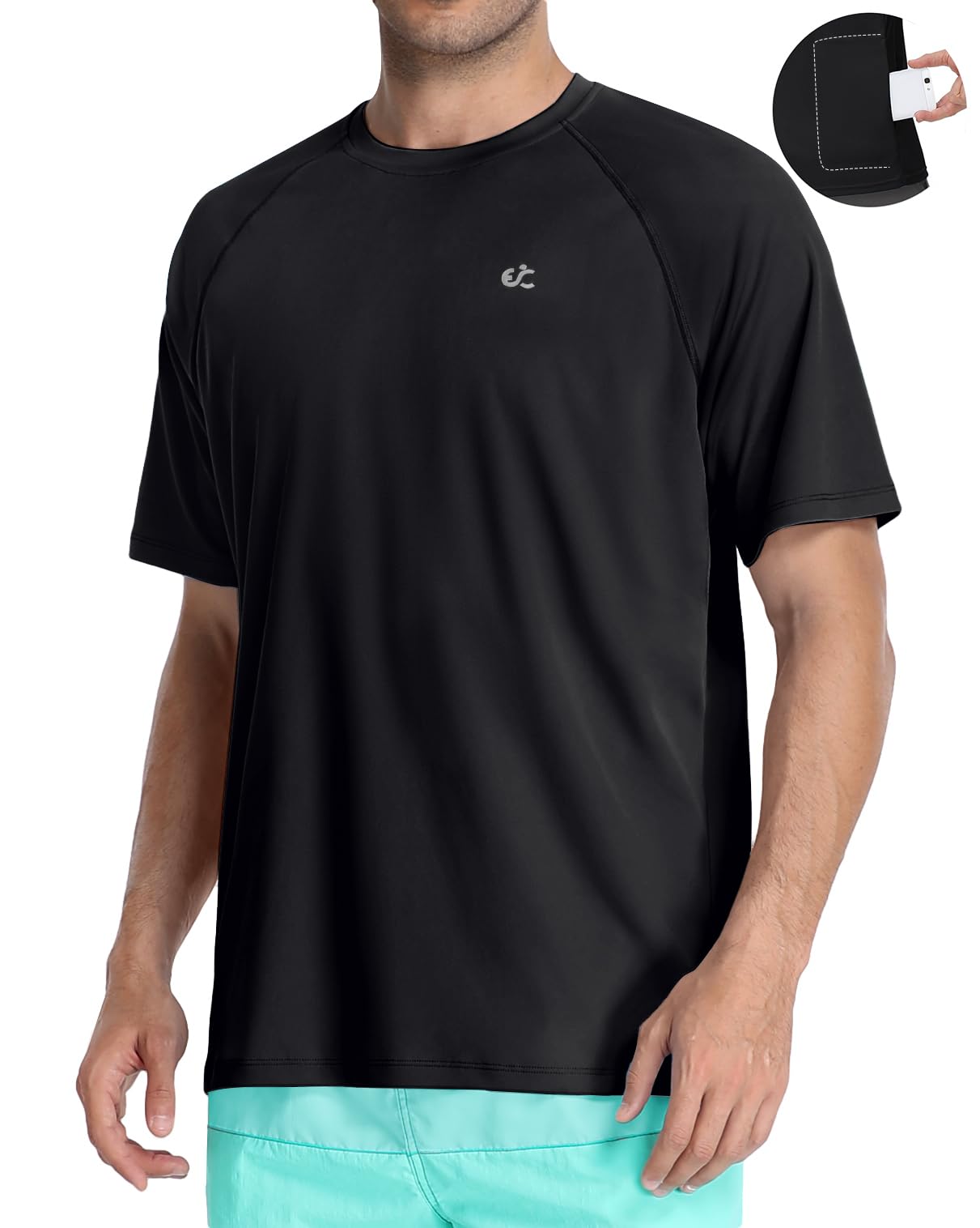 Men's Swim Shirt Quick Dry Sun Shirts UPF50+ Rash Guard for Men Short Sleeve UV Sun Protection Beach Shirts Blue