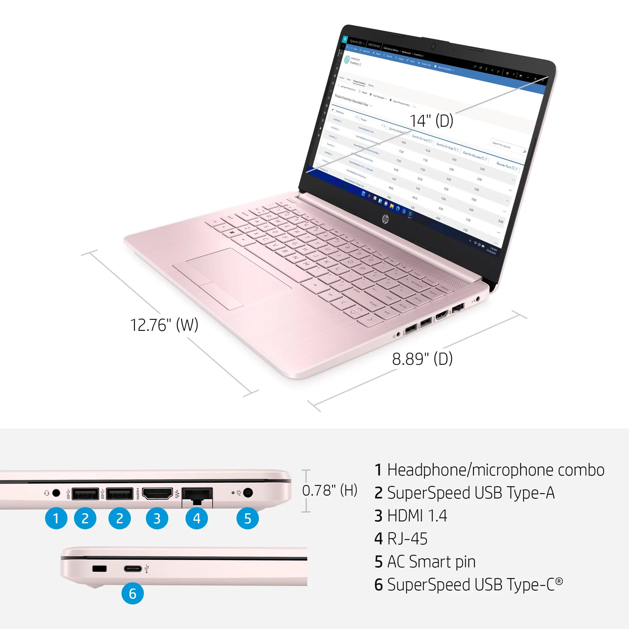 HP 14" HD Laptop Newest Stream, Intel N4000 Series Processor, 4GB DDR4 RAM, 64GB eMMC, WiFi, Bluetooth, HDMI, Webcam, USB Type-A&C, w/GM Accessory, Pink