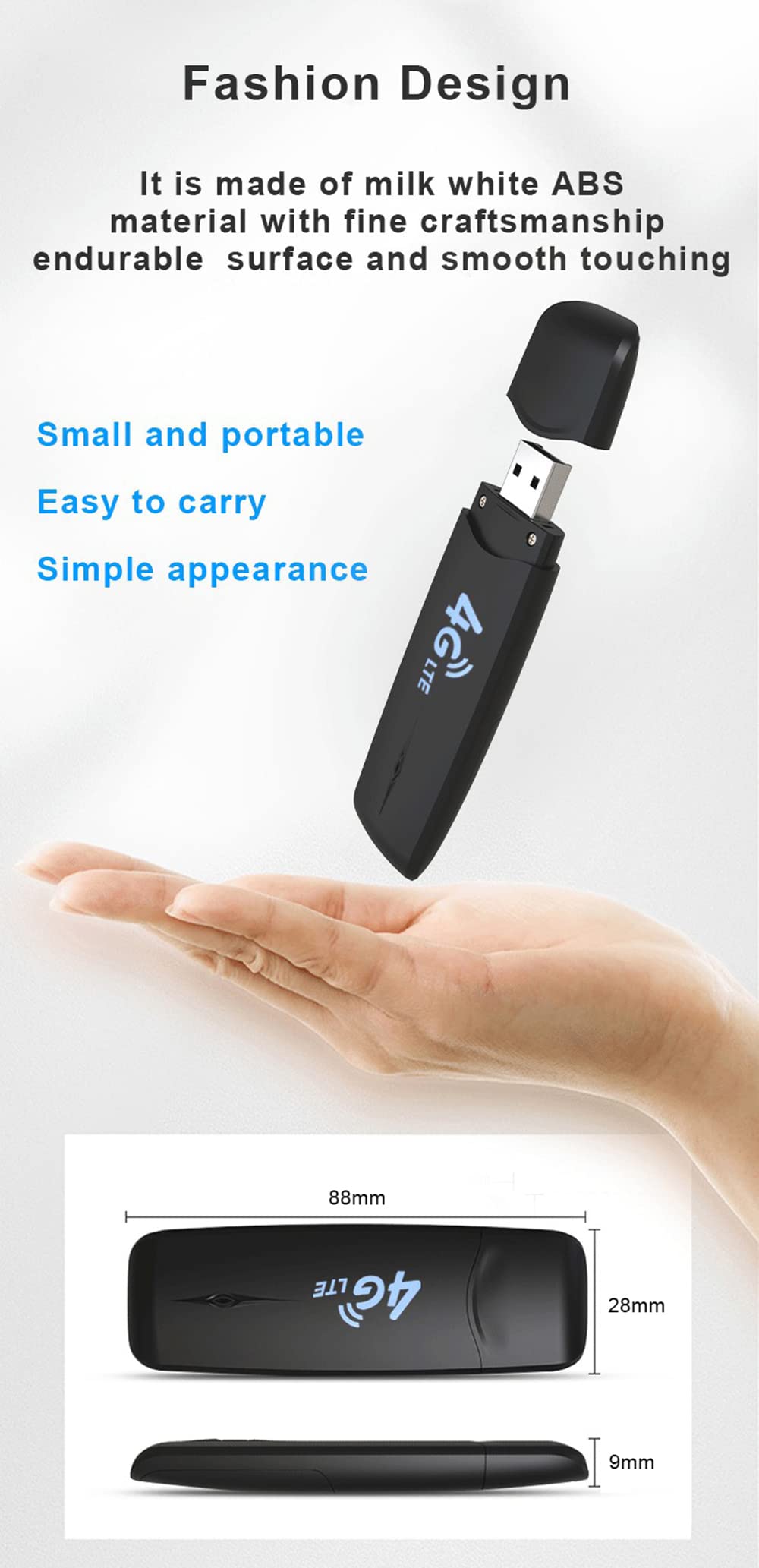 HOSAYA 4G LTE USB WiFi Modem Portable 4G Router with SIM Card Slot High Speed Portable Travel Hotspot Mini Router Unlocked 4G dongle, Black, 88mmx28mmx9mm