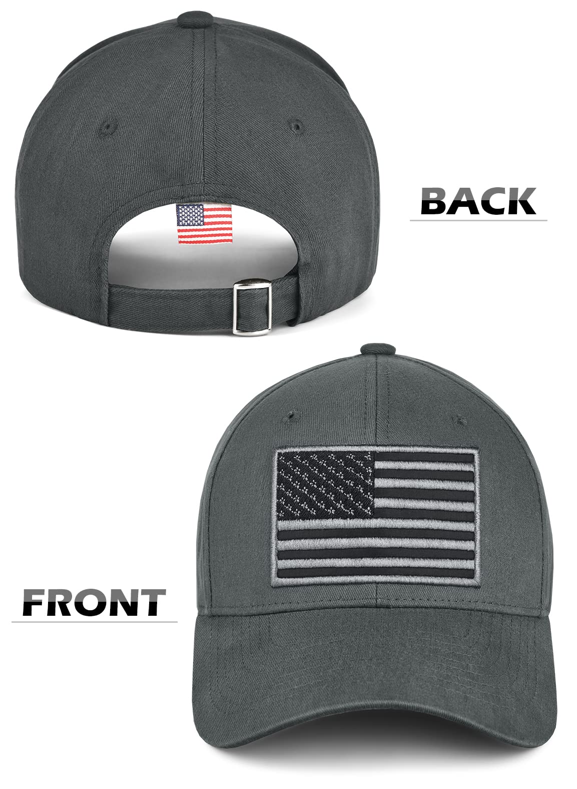 LCZTN 2 Pack American Flag Baseball Cap for Men Women,Low Profile USA Plain Dad Hat (Grey&Khaki)