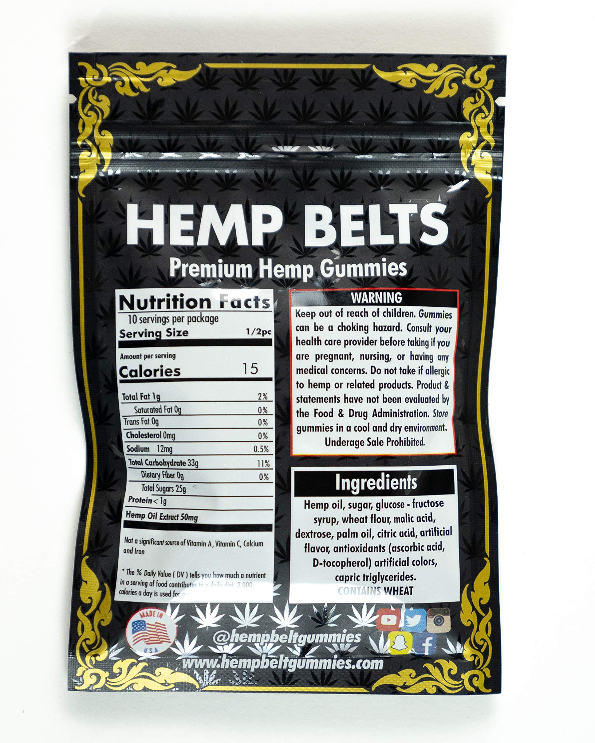 Hemp Belts Rainbow Premium Hemp Gummies 500MG Extra Strength 5ct 100% Natural Hemp Oil Infused Gummies