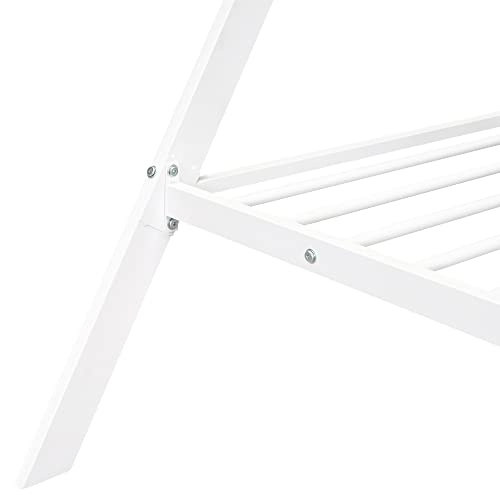 TARTOP Full Size House Bed, Tent Metal Bed Frame, Floor Play House Bed with Slat for Kids, Girls, Boys, No Box Spring Needed, White