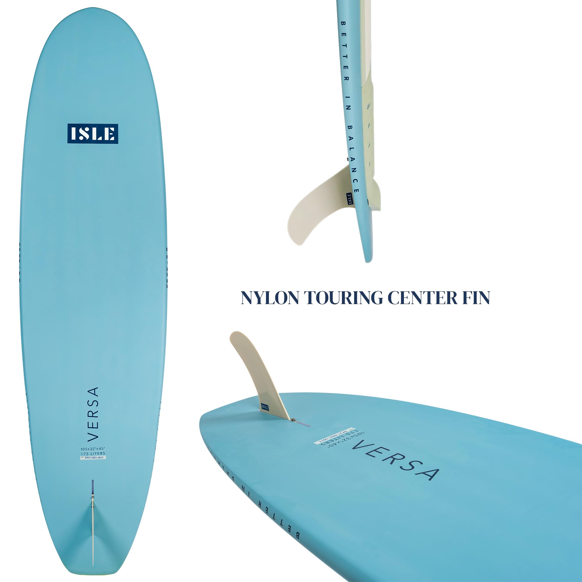ISLE Versa Rigid Stand Up Paddle Board & SUP Bundle Accessory Pack — Hard Board Lightweight Epoxy SUP — 215 Pound Capacity, 10’5” Long x 32" Wide x 4.5” Thick, White/Blue