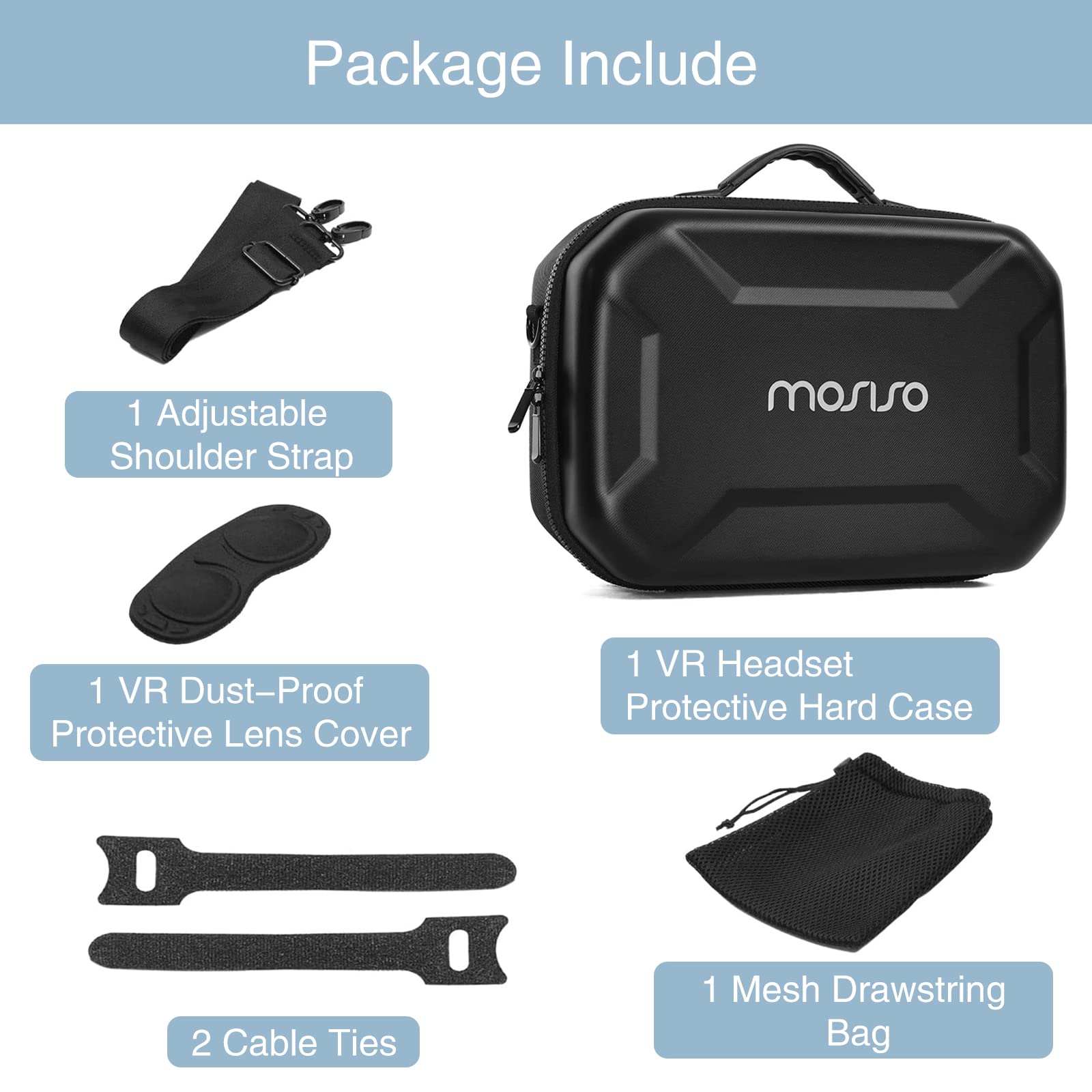 MOSISO Hard Case Compatible with Oculus Quest 2 & Elite Strap Controllers Accessories VR Gaming Headset, Waterproof Shockproof EVA Hard Shell & PU Storage Bag with Handle & Shoulder Strap, Black