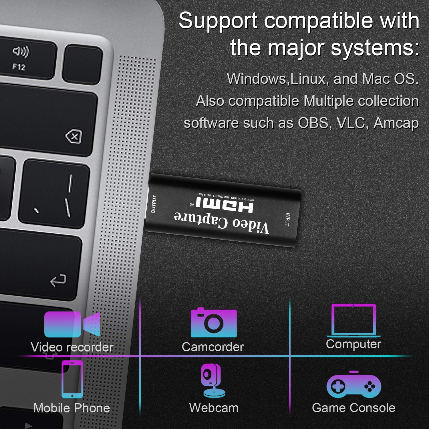 IIET Video Capture Card Game Capture Device HDMI to USB with Full HD 1080p & High-Speed Transmission No Delay, Record via DSLR Camcorder Action Cam or PC for Live Broadcasting, Games(Black)