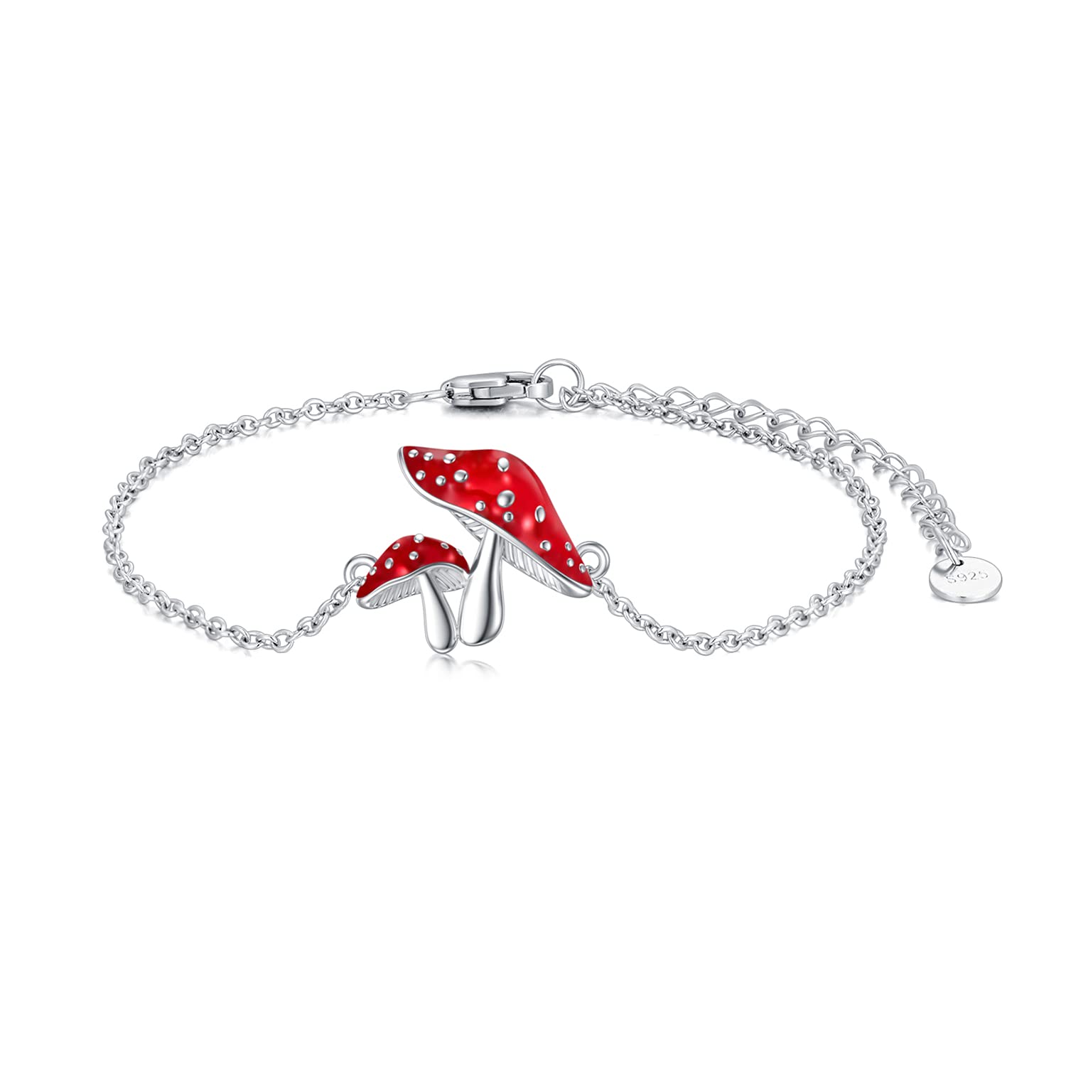 LONAGO Mushroom Bracelet for Women 925 Sterling Silver Red Mushroom Bracelet