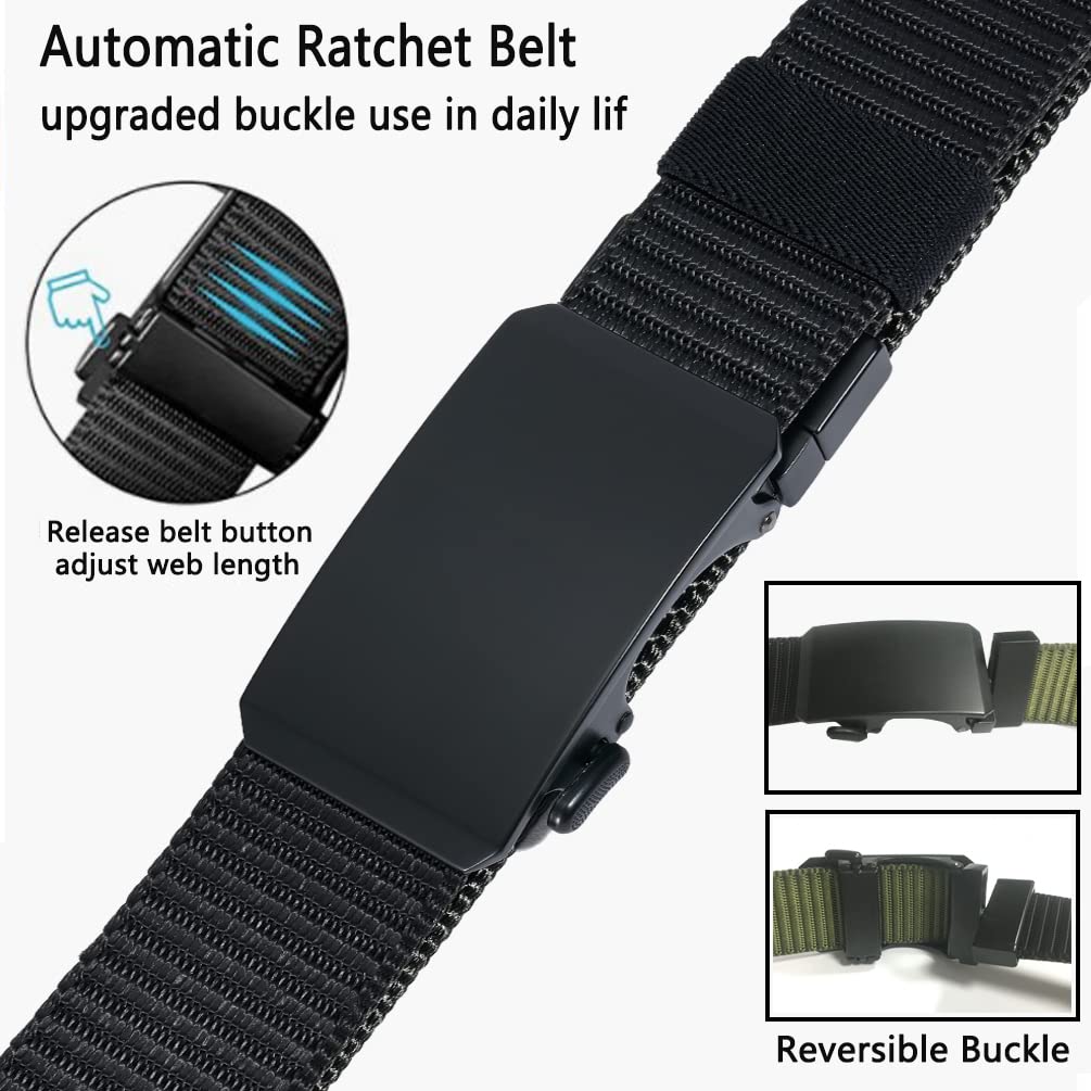 LionVII Ratchet Belts Men, Double-sided Belt with Rotatable Buckle, Reversible Web Breathable Fabric Adjustable belt[53" L x 1.5" W](Black and Gray)