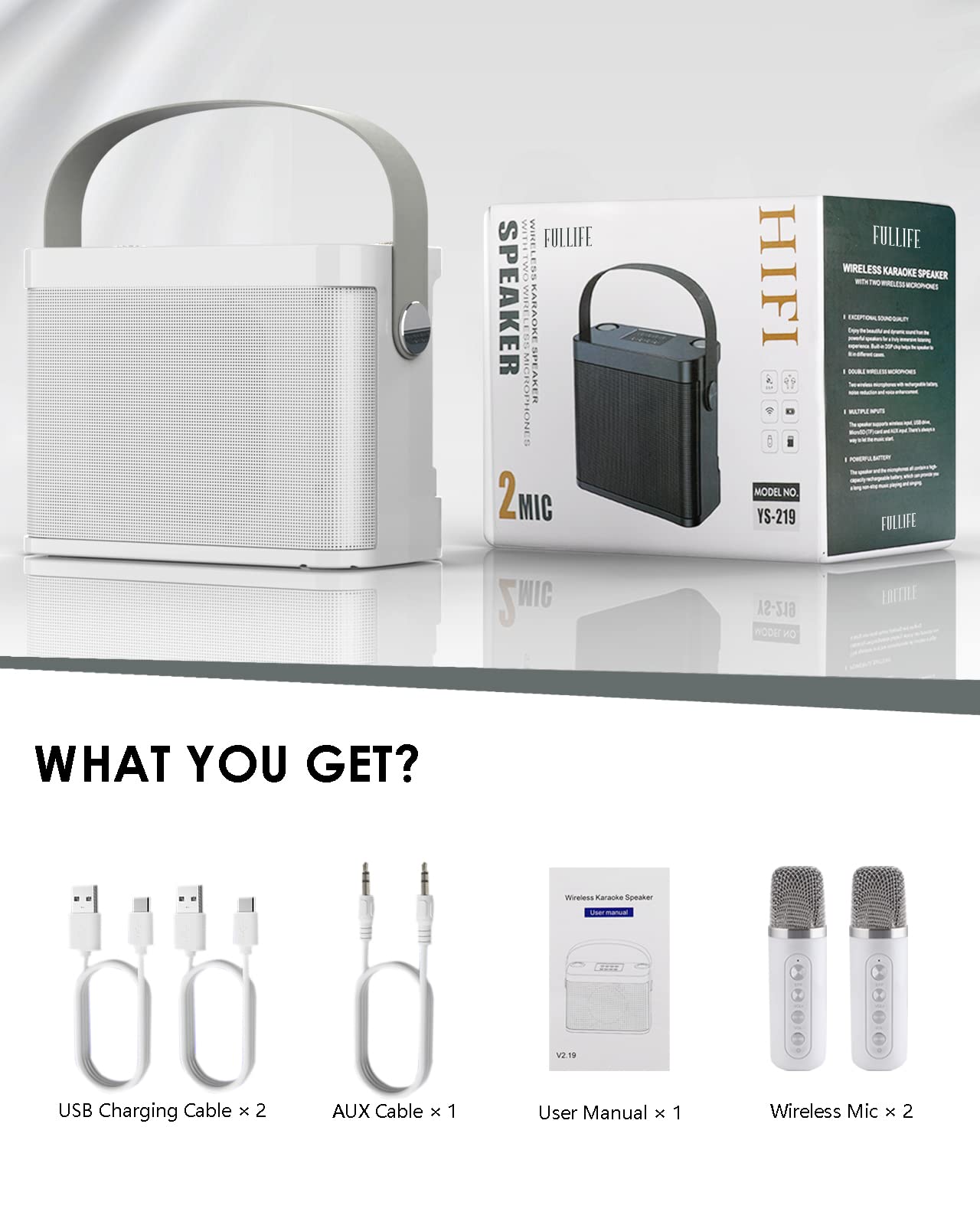 Karaoke Machine for Adults/Kids, FULLIFE 2024 Upgraded Portable Bluetooth Karaoke Speaker with 2 Wireless Microphones,PA Speaker System with Carrying Handle, Echo and Vocal Cut for Meetings, Parties