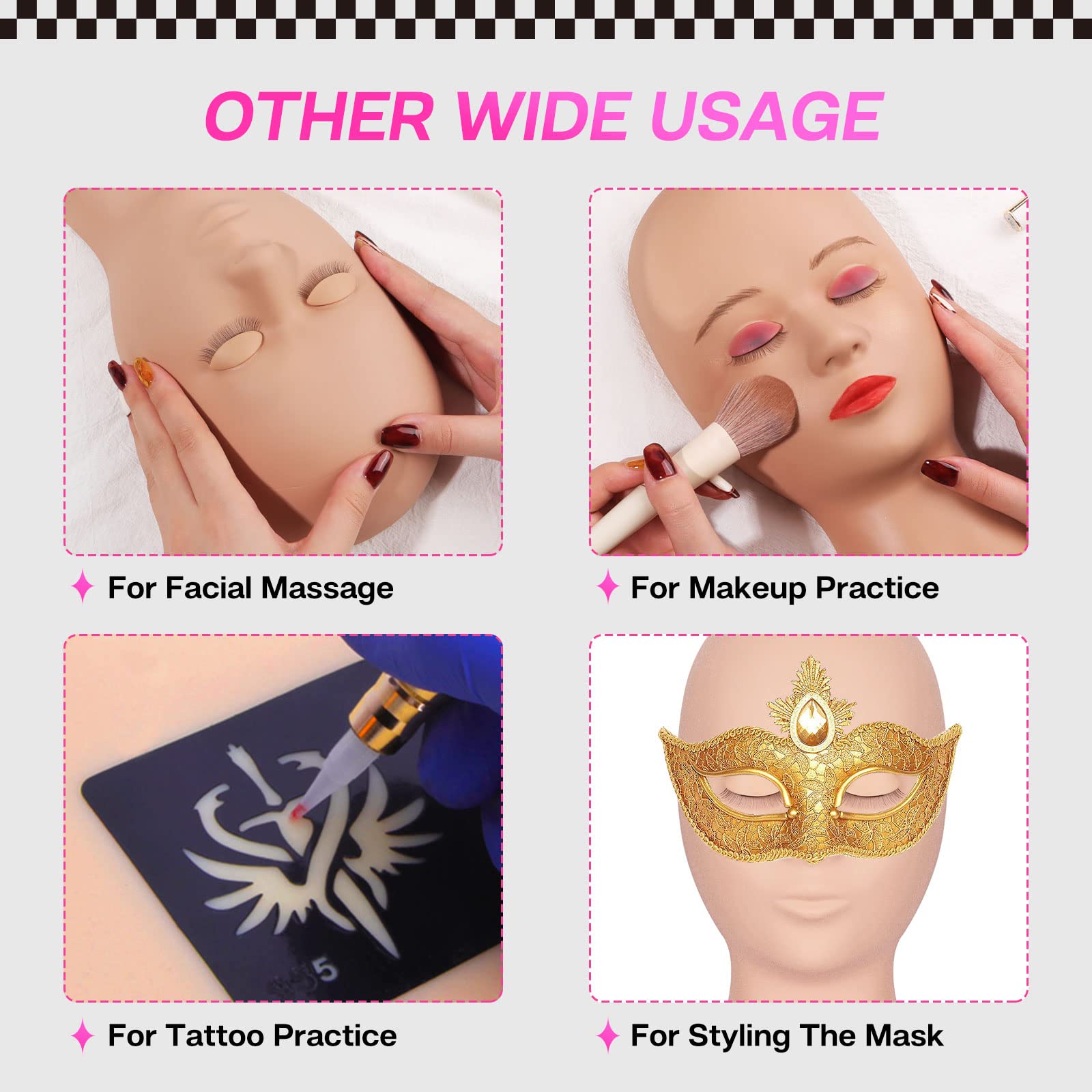 Lash Mannequin Head, CALAILIS Mannequin Head, Eyelash Extension Mannequin Head, Doll Head for Lash Extensions, Eyelash Mannequin Head with 4 Pairs Removable Eyelids (Skin Colour)