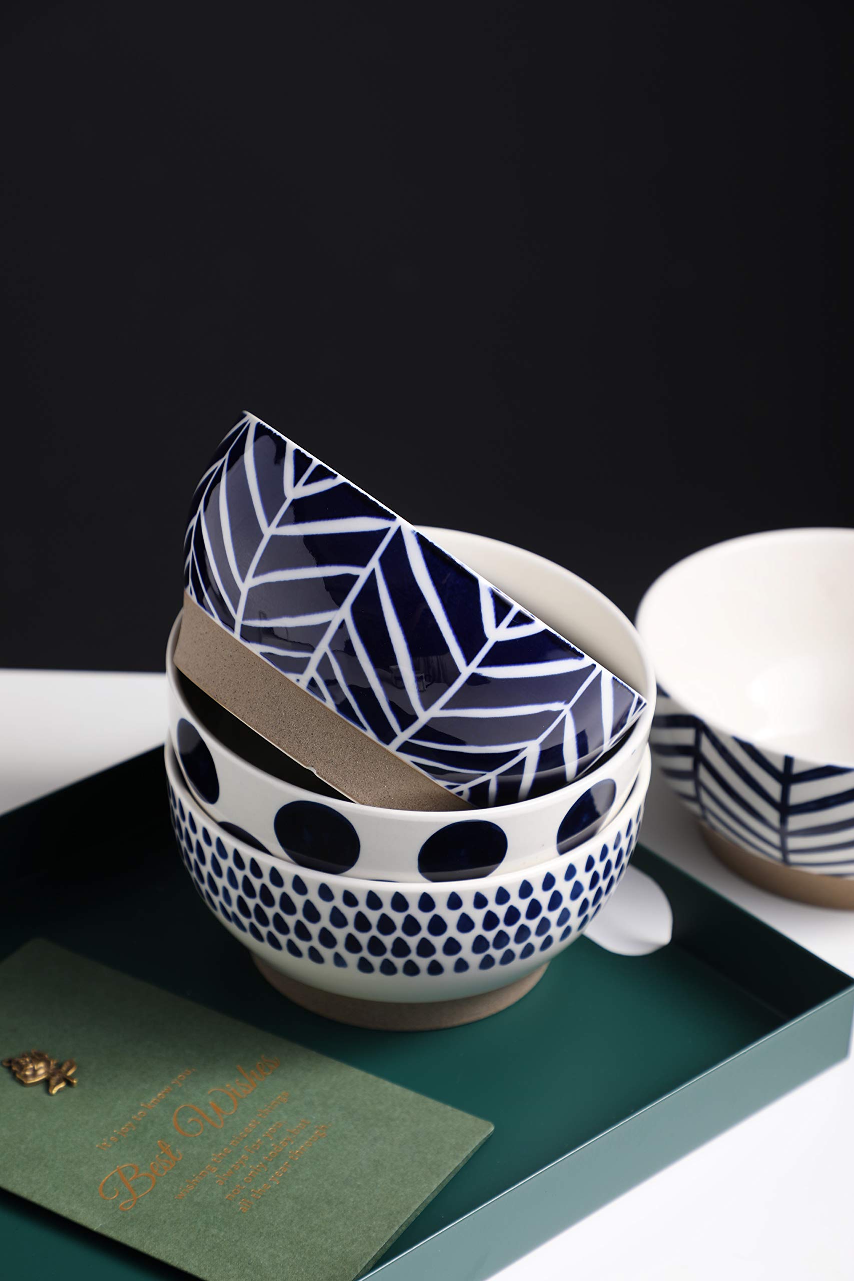 Koja Porcelain China Ceramic Soup Cereal Pasta Noodle Bowl Set of 4.