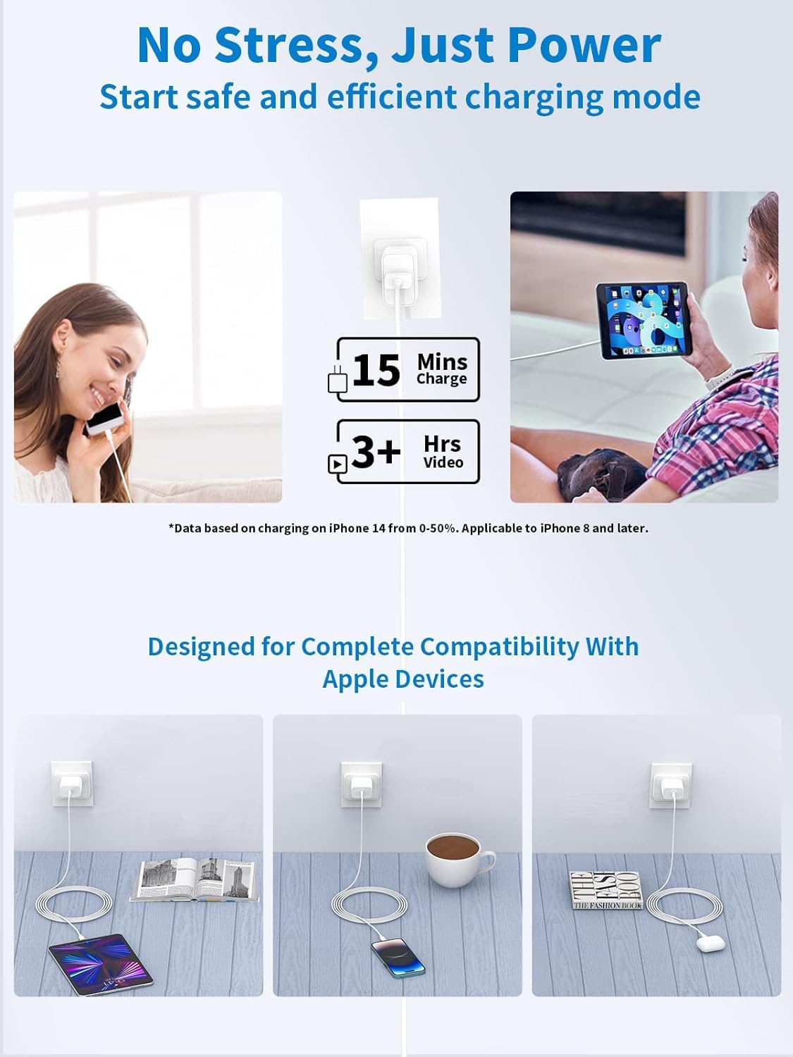 iPhone 15 Charger, 2-Pack USB C Charger, 20W USB C Fast Wall Charger with 6 ft USB-C Cable, USB C Charger Block for iPhone 15 Plus/15 Pro/15 Pro Max,iPad 10,iPad Pro,iPad Air 5/4,iPad Mini 6,Galaxy