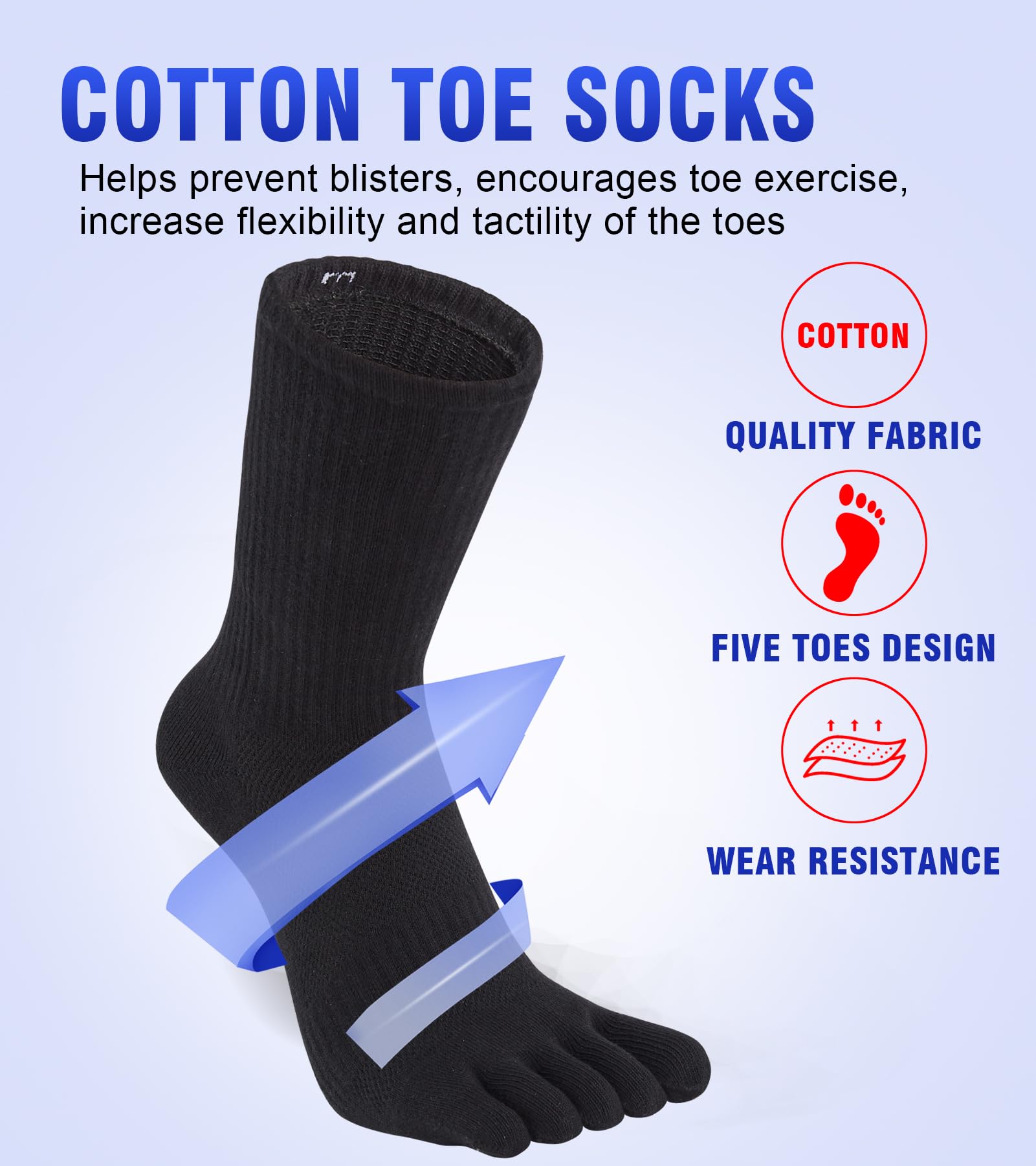 Men Toe Socks Low Cut No Show Wicking 5 Finger Split Cotton Athletic 3 Pack