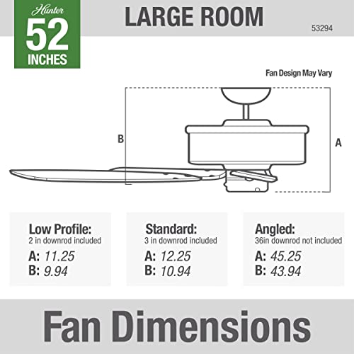 Hunter Fan Company 53294 Builder Elite Versatile Indoor/Outdoor 52 Inch Ceiling Fan without Light Fixture, Matte Black, 52"