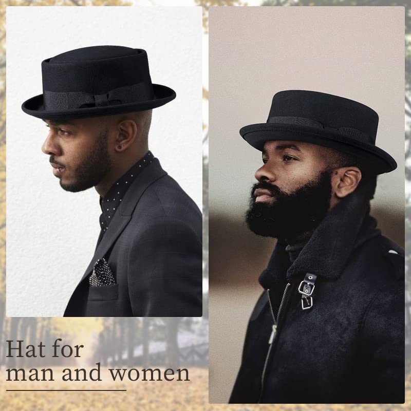 Men's Women Crushable Pork Pie Fedora Hats 100% Wool Felt Porkpie Hats equiped a Grosgrain Ribbon with a Bow