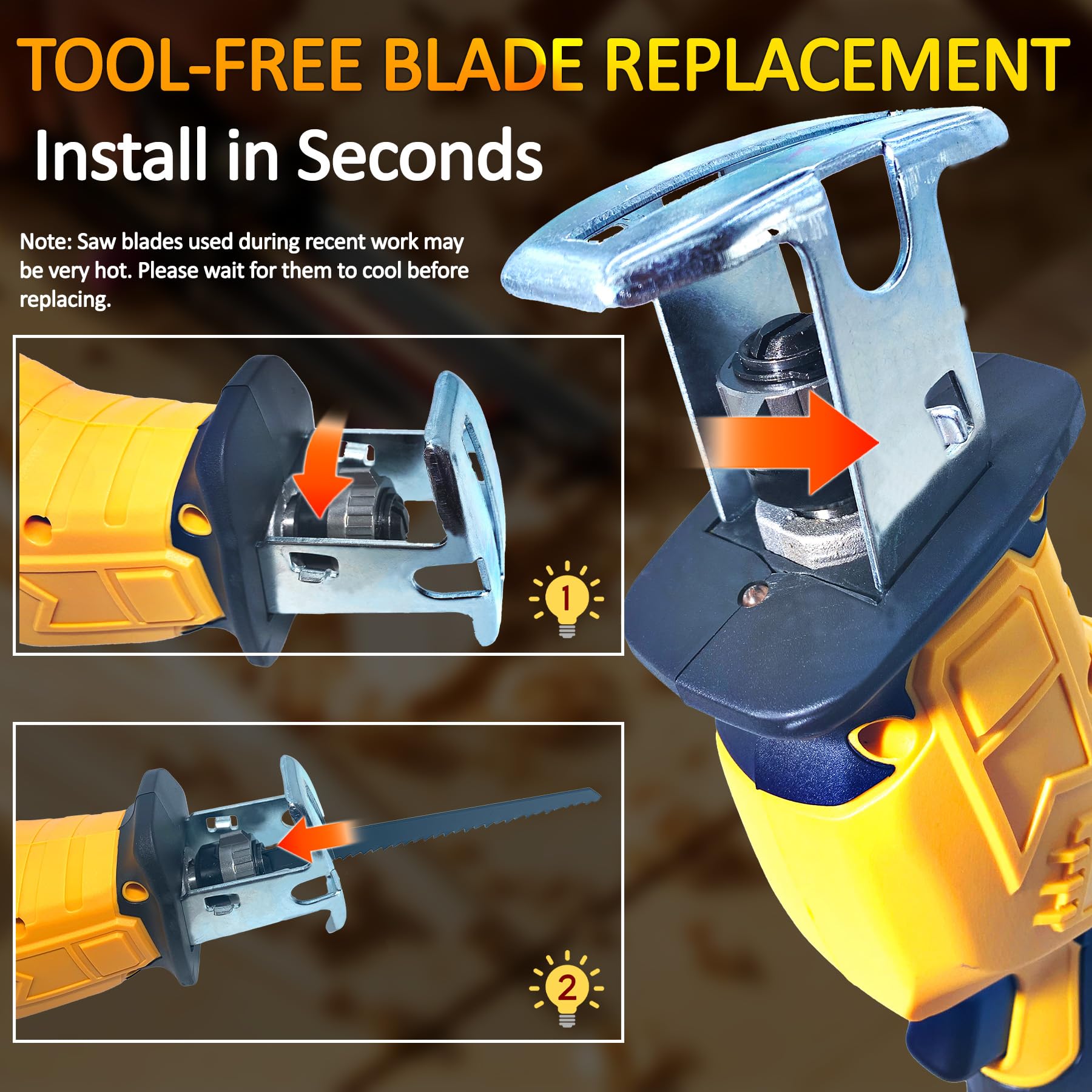 Reciprocating Saw Compatible with DeWalt 20V Battery, Brushless Power Cordless Recipro Saw, 0-3500SPM Variable Speed, Tool-free Blade Change, 4 Saw Blades Kit for Wood/Metal/PVC Cutting, Tool Only