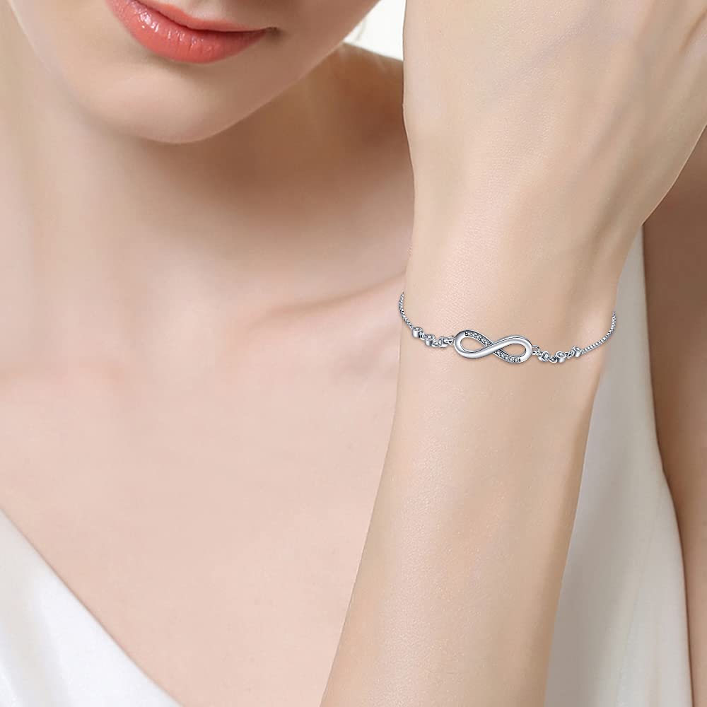 KUNSIR Slider Charm Cubic Zirconia Bracelet in 925 Sterling Silver, Mother's Day Braceletsā¦