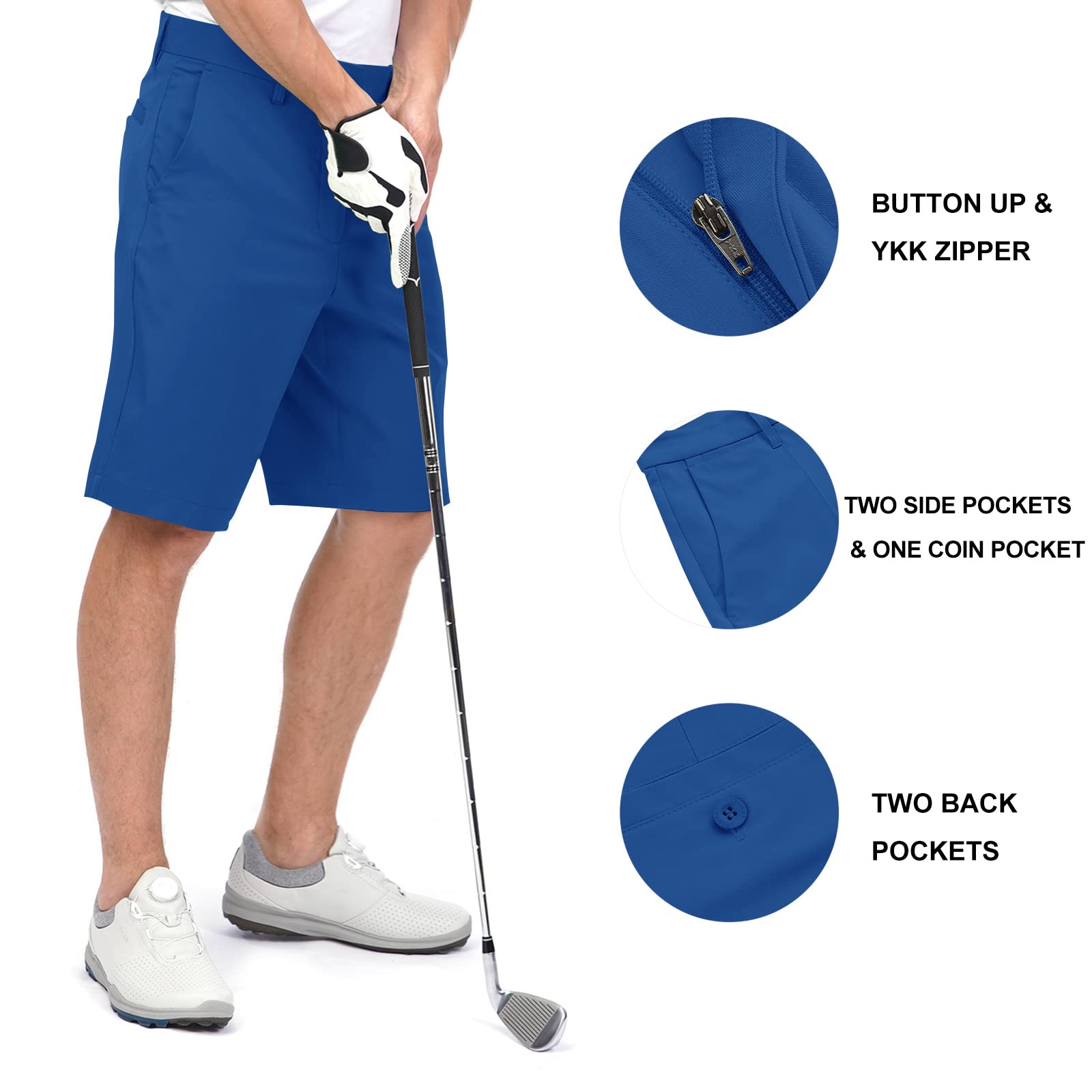Lesmart Mens Golf Shorts Lightweight Summer Bermuda Stretch Relaxed Fit Golf Shorts with Pockets 38 Royal Blue