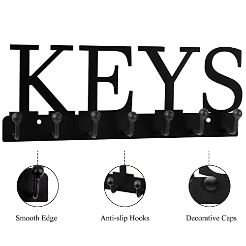 HLWDFLZ Key Holder for Wall - Wall Mounted Key Hangers with 7 Key Hooks, Wall Decorative Organizer Rack for Entryway Mudroom Front Door Kitchen Hallway Office 10 X 4 inches (BLACK KEYS)