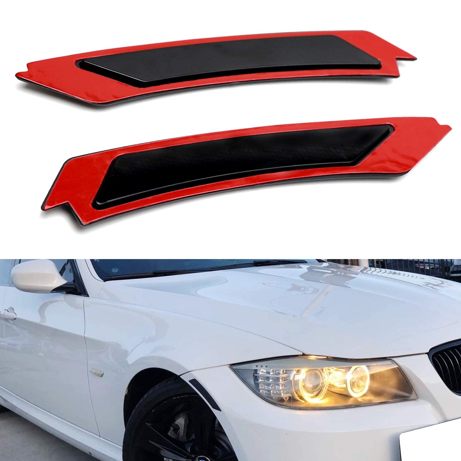 iJDMTOY Euro Dark Smoked Lens Front Bumper Side Markers Compatible With 2009-2012 BMW E90/E91 3 Series LCI Models, Replace OEM Amber Yellow Reflector Assy