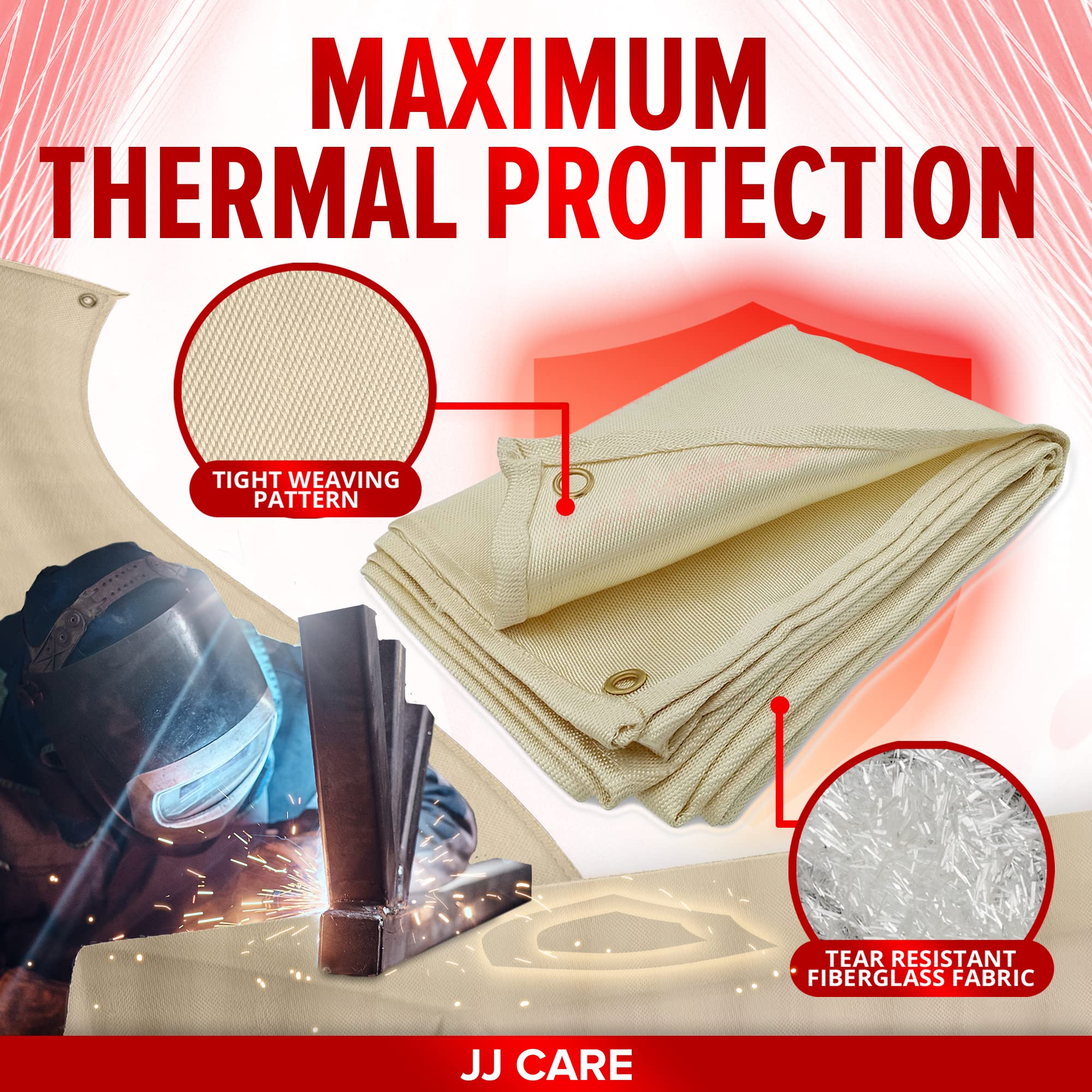 JJ CARE Welding Blanket - 2 Packs 6ft x 8ft Welding Mat - 850GSM Fiberglass Welding Blanket with Brass Grommets, Welders Blanket for Grill, Smoker Welding Blanket Heavy Duty, Welding Tarp & Shield