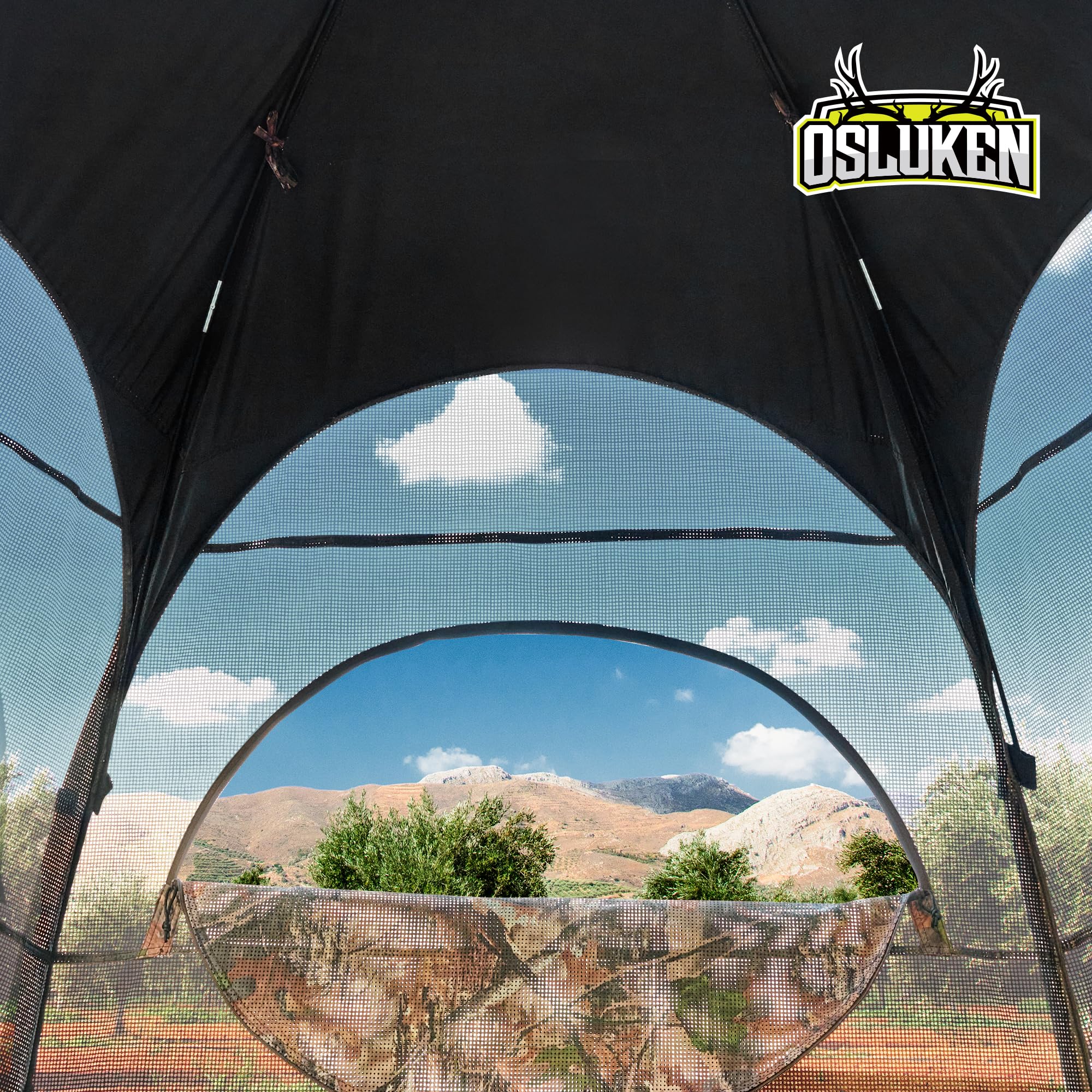 Hunting Blind See Through Portable,Pop-up 4-Person 6 Sided Huge Interior 150D Polyester Durable Hunting Tent for Deer & Turkey Hunting 84"x74"x78"H with Carry Bag (Camouflage)