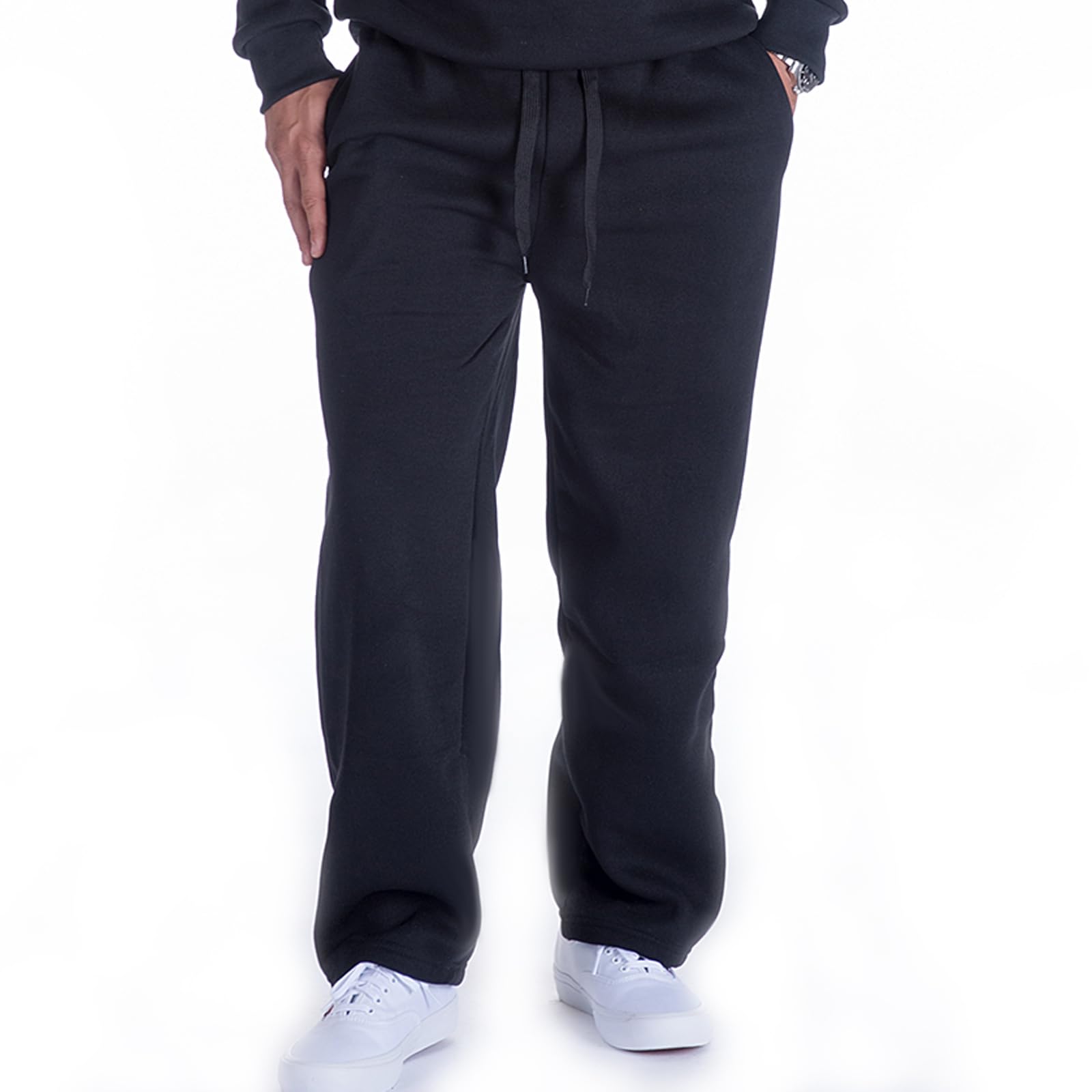 LI HANTON Men's Sweatpants Fleece Jogger Pants Athletic Workout Running Sports Sweatpants with Pockets Open Bottom(Black, US 3XL)