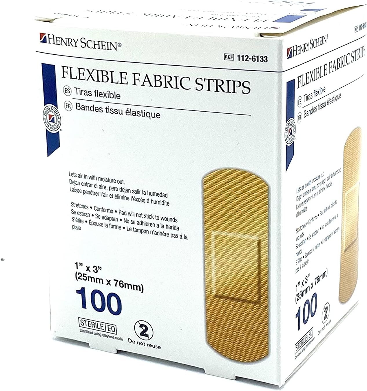 Henry Schein Fabric Strips Bandage 1X3" Flexible Flesh Colored Adhesive Bandages (Box of 100) Latex Free
