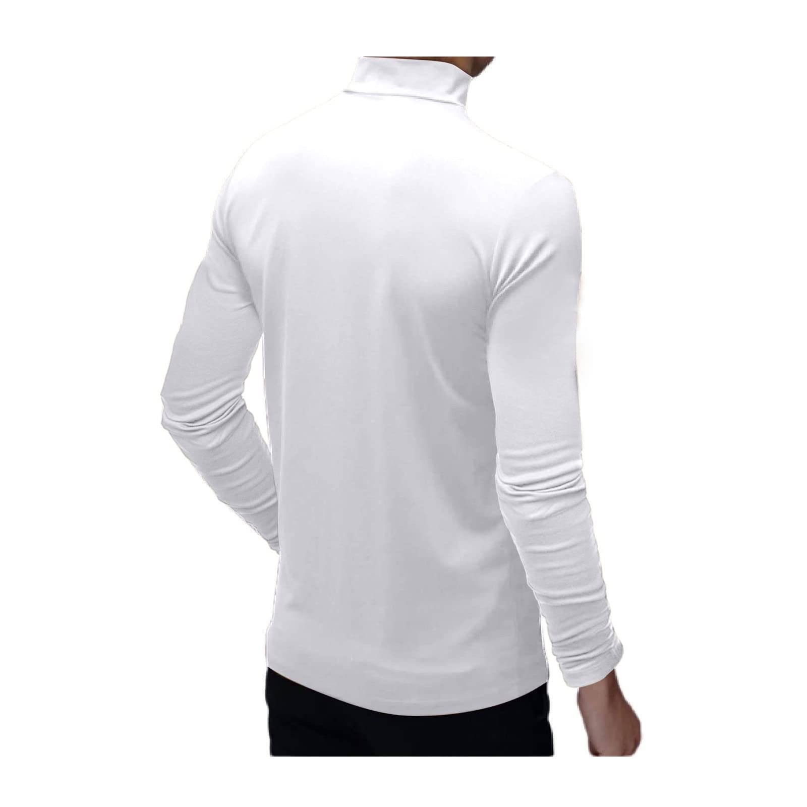 MUGUOY Men's High Neck Slim Fit Long Sleeve T-Shirt,Men's Casual Mock Turtleneck Slim Fit Basic Tops,Fashion Pullover Stretch Thermal Underwear Top. (S, White)