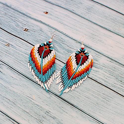 Long Beaded Dangle Earrings β Boho Native Handmade Seed Bead Tassel Bohemian Large Statement Drop Fringes for Women (Multicolor)