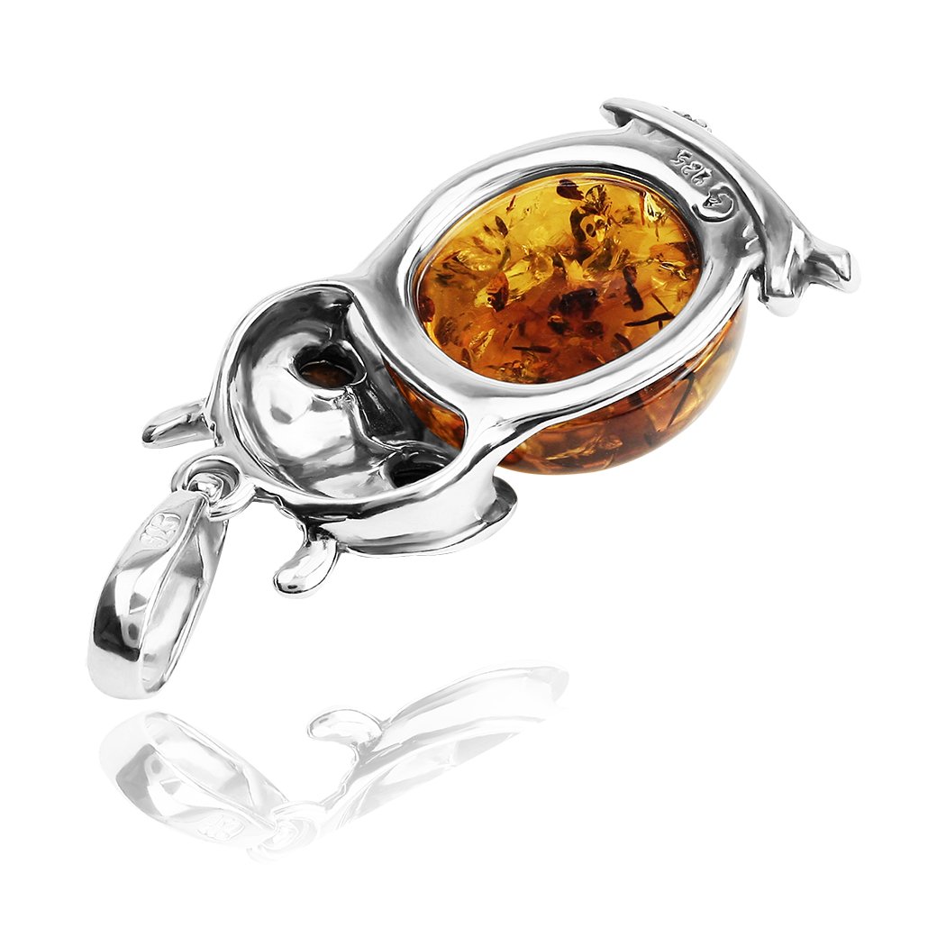 Ian and Valeri Co. Amber Sterling Silver Owl Bird Pendant