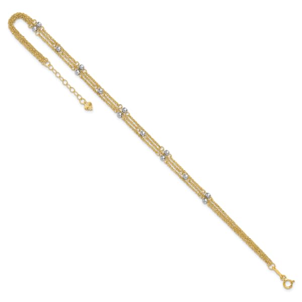 IceCarats 14K Two Tone Gold Triple Strand 9 inch Anklet Summer Beach Foot Ankle Bracelet