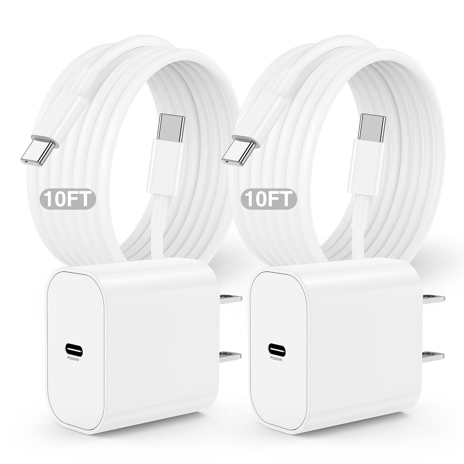 iPhone 15 Charger Block, 20W USB C Fast Charging Plug/10ft Type C to C Cable Cord Long for Apple iPhone 15 Plus/15 Pro Max,iPad Pro 12.9/11 inch 4/3/Air/Mini 6 Generation,Wall Power Adapter Cube Brick
