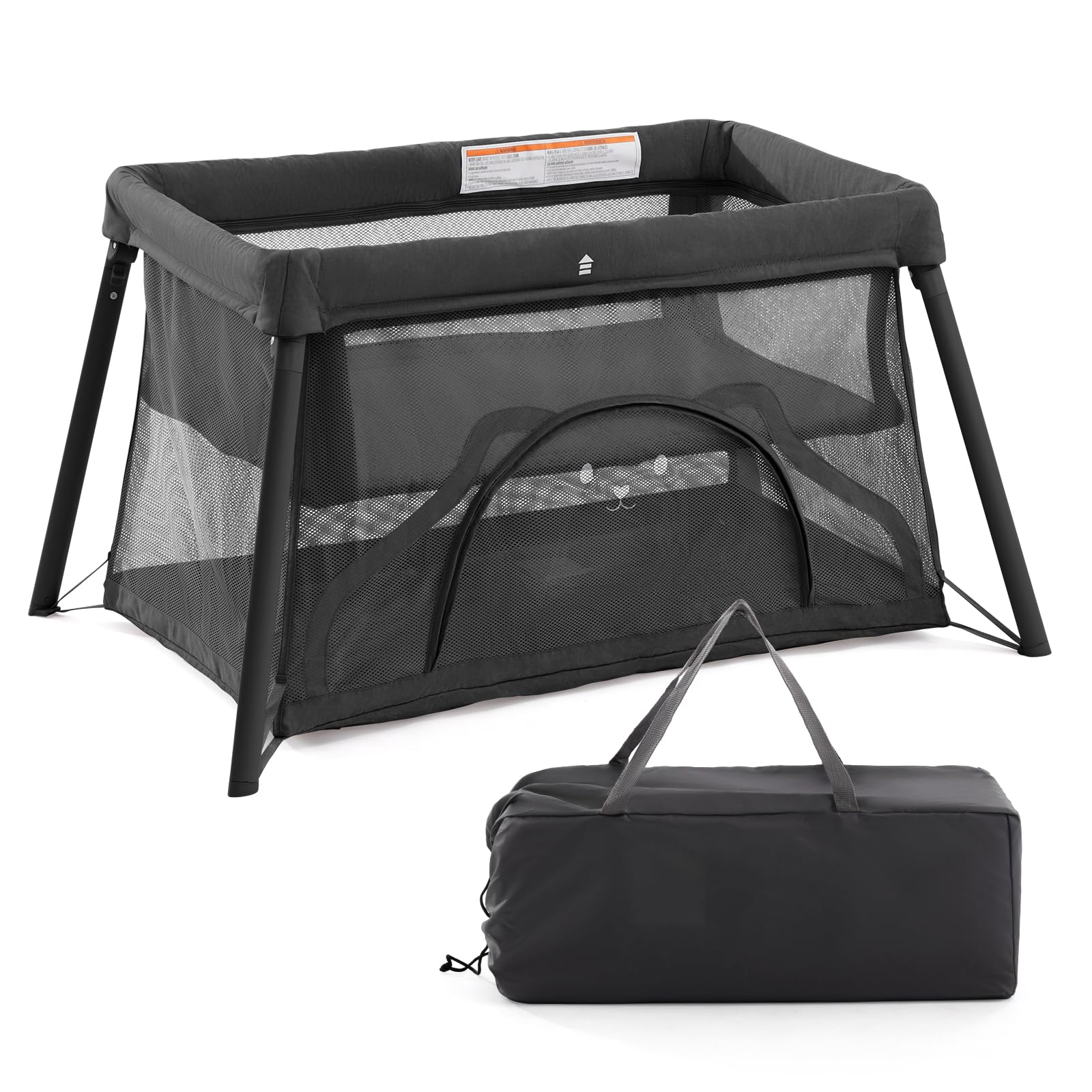 Lamberia Travel Crib, Portable Crib for Baby Lightweight Travel Bassinet with Comfortable Mattress and Carry Bag for Babies to Toddlers, Folding Portable Baby Playpen (Dark Grey)