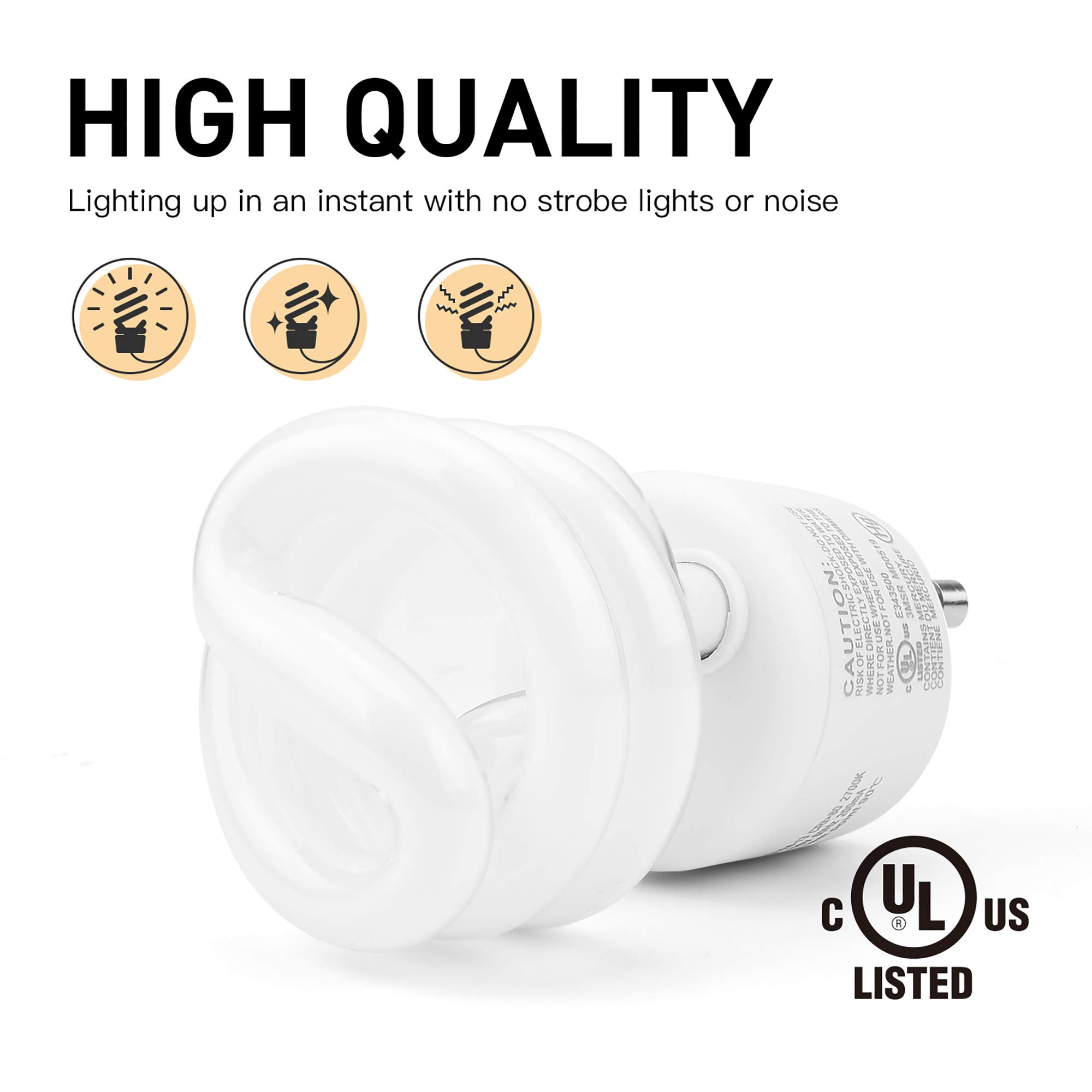 JACKYLED UL-Listed Gu24 CFL Light Bulbs 13w T3 2700K Warm White 900lm Spiral Gu24 Base Energy Efficient Compact Flourescent Bulbs, 6-Pack