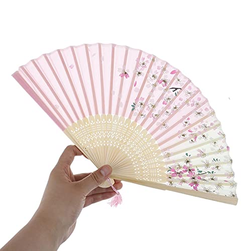 ONILA Folding Hand Fan Vintage Bamboo Folding Hand Held Flower Fan Chinese Dance Party Solid Fan for Party Hand Bamboo Flower Hand Fans Personalized Handheld Fans